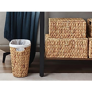 StorageWorks Wicker Waste Basket, Wicker Trash Basket with Built-in Handles, Handwoven Water Hyacinth Trash Can, Wicker Garbage Can for Bedroom, Bathroom, 1 Pack