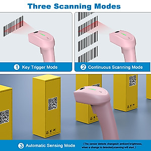 Symcode Handheld Barcode Scanner USB Wired 2D 1D QR Code for Computer POS Support Automatic Screen Scanning, for Mobile Payment, Store, Supermarket, Warehouse Pink
