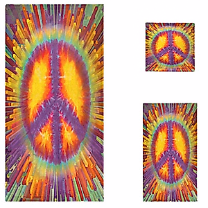 Naanle Trendy Tie-dye Peace Sign Soft Luxury Decorative Set of 3 Towels, 1 Bath Towel+1 Hand Towel+1 Washcloth, Multipurpose for Bathroom, Hotel, Gym, Spa and Beach