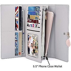 Wallet for Women，PU Leather Leaf Pendant Card Holder Phone Checkbook Organizer Zipper Coin Purse Mother's day best gifts from daughter