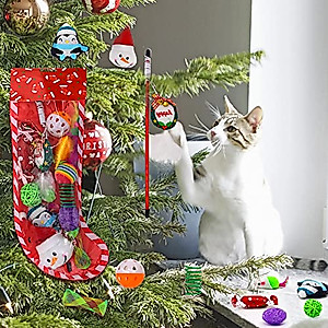 ZALALOVA Christmas Stocking Cats Toys Gifts Set, 12 Pcs Xmas Cat Toys Gifts Includes Interactive Toys Squeaky Toys, Balls Christmas Candy Bell Cat Teaser Penguin Santa Shape Toys for Small Pets