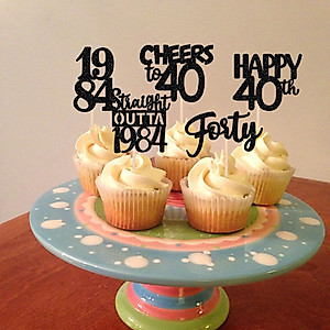 30PCS Black 40th Birthday Cupcake Toppers Glitter Forty Happy 40th Straight Outta 1984 Cupcake Picks for Cheers to 40 Years 40th Birthday Wedding Anniversary Party Decorations Supplies