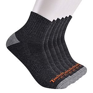 Timberland PRO mens Timberland Pro Men's Performance Quarter Length 1/2 Cushion 6-pack Casual Socks, Charcoal Heather, Large US