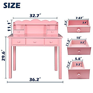 FUNKOCO Home Office Furniture Writing Desk,Computer Work Station with Detachable Hutch,5 Drawers(Pink)