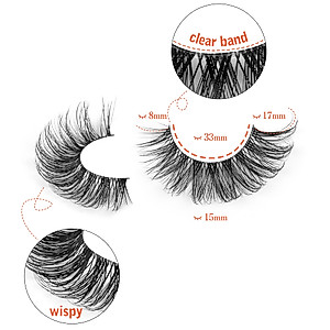 Clear Band Lashes Natural Look Wispy Mink Eyelashes Fluffy 16mm Cat Eye Lashes Pack 5D 10 Pairs Fake Eyelashes by TNFVLONEINS
