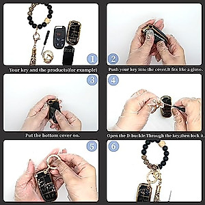 FONNUY for Honda Key Fob Cover,Black Leopard Beaded Key Holder Fits for Honda Accord Civic Cr-V Hr-V Fit Odyssey Jed Crosstour Crider Smart Key Accessaries Set