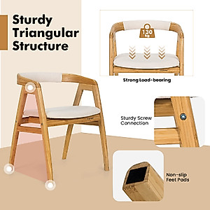 COSTWAY Bamboo Accent Chair, Modern Painted Bamboo Leisure Chair w/Comfy Fiber Cushion, Curved Backrest, Solid Legs, Upholstered Armchair for Living Room, Bedroom, Dining Room, Natural (1)