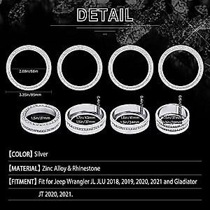 CARFIB for Jeep Bling Accessories Jeep Wrangler JL JLU Gladiator JT Air Vents AC Knobs Decals Stickers 2020 2021 Car Women Rhinestone Silver 8 Pack