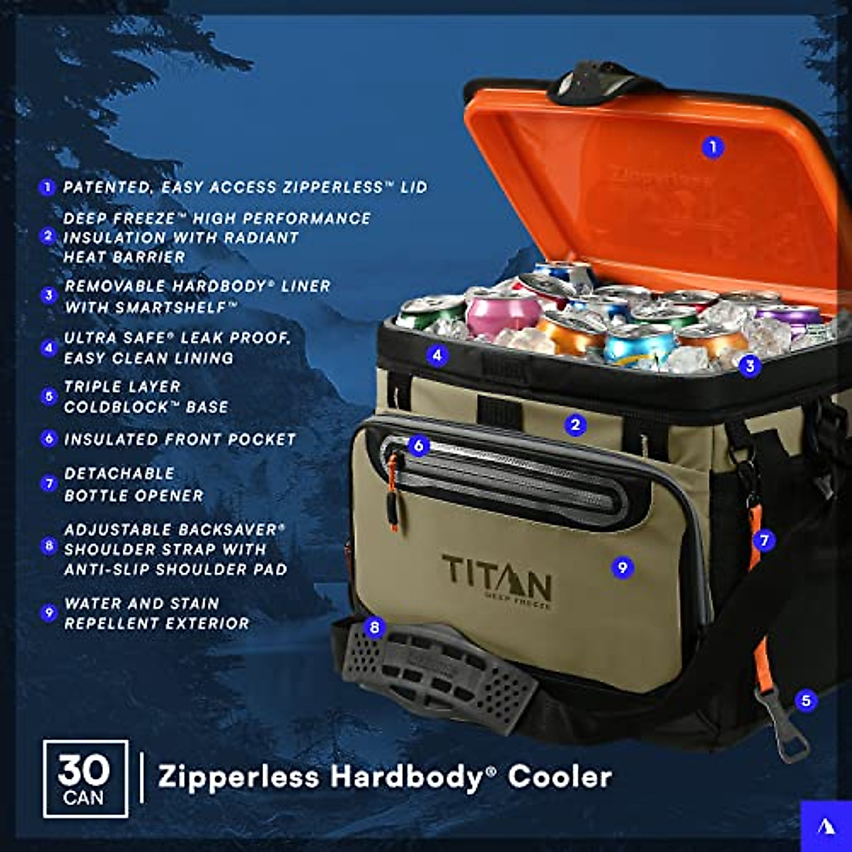 Arctic Zone Titan Deep Freeze Cooler - 30 Can Zipperless Hardbody Cooler - Deep Freeze Insulation, HardBody Liner, and SmartShelf