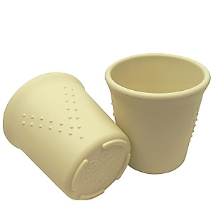 BraveJusticeKidsCo. | SiliSteel™ Drinking Cups | Kids and Toddler Silicone + Steel Dinnerware Cups | Unbreakable Dinnerware | Reusable Dishwasher Safe Water Glasses (2 Pack) (Cream)