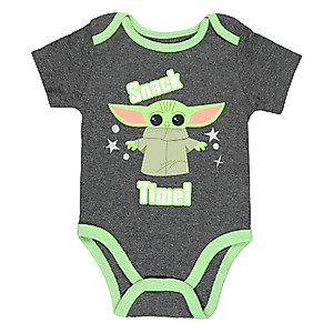 Star Wars Infant Baby The Mandalorian Snack Time Grogu Baby Yoda One Piece Romper 3 Pack (0-3 Months) Grey