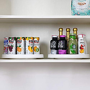 Yesland 2 Pack Non-Skid Pantry Cabinet Lazy Susan Turntable, 12 Inches Round Snack Organizer/Plastic Turntable Spice Organizer for Cabinets, Pantry, Bathroom, Refrigerator - White/Aqua