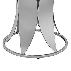 Armen Living Petal Modern Glass Round Pedestal Dining Table, Brushed Stainless Steel Finishing
