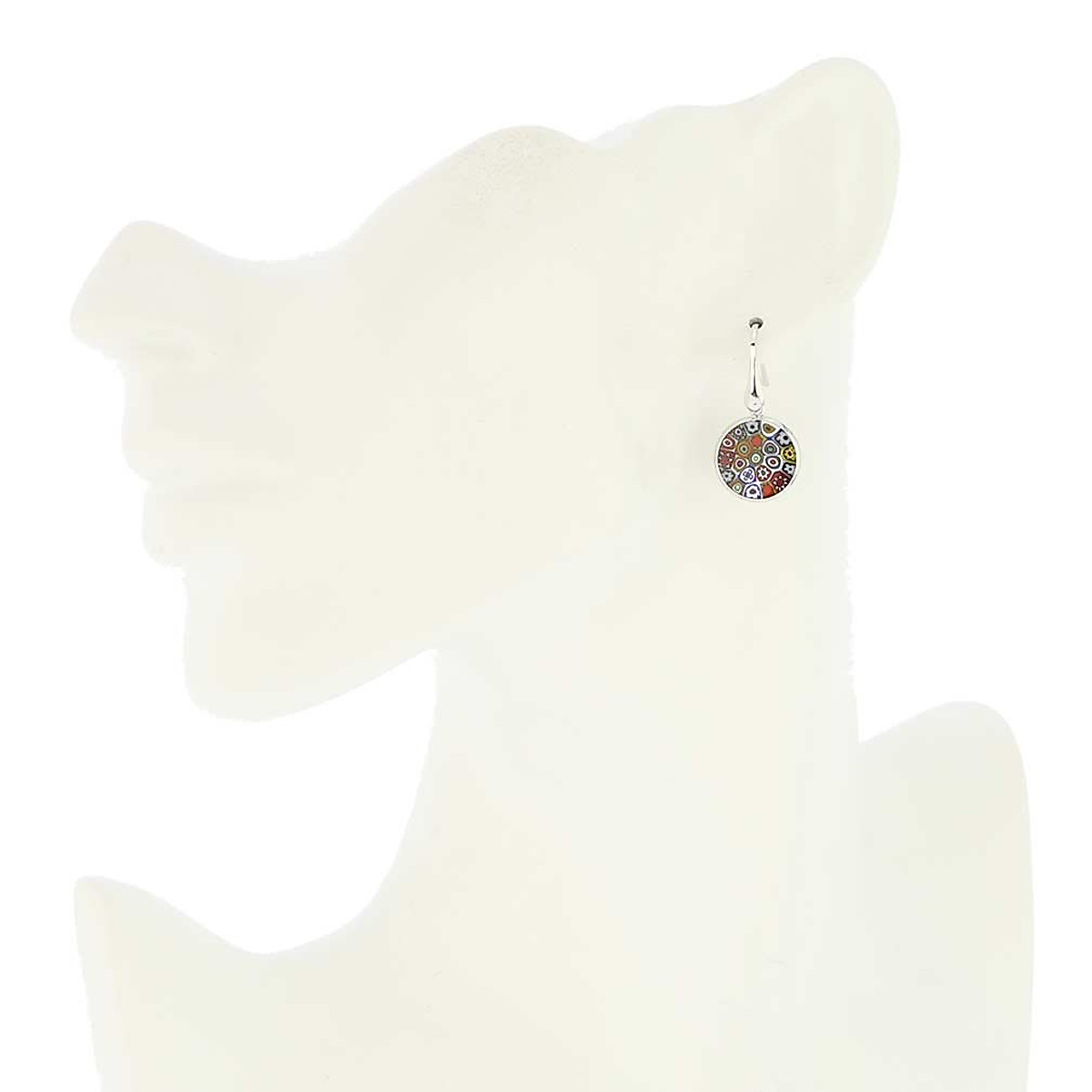 Glass Of Venice Italian Murano Glass Earrings Dangle Round Multicolor Millefiori Flower In Sterling Silver - Murano Glass Earrings For Women