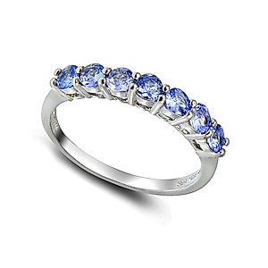 Tanzanite Rings for Women Sterling Silver Half Eternity Band Ring, Size 6