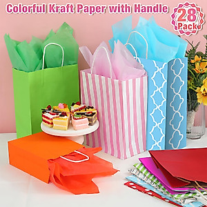 Tenceur 28 Pcs Gift Bags Assorted Sizes Bulk with 56 Tissues Papers Paper Gift Bags with Handles for Birthday Party Favor Various Occasions, 8.3 in Small, 10.6 in Medium, 12.6 in Large