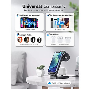 Conido Wireless Charging Station, 18W Fast 3 in 1 Wireless Charging Station for Multiple Devices Apple, Wireless Charger Stand for iPhone Apple Watch Airpods, iPhone Charging Station Dock Black