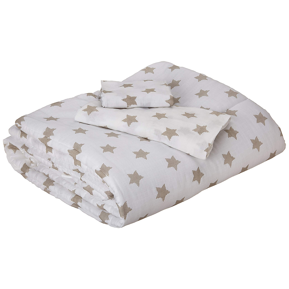 Bacati - Muslin Ikat Stars 4 Piece Toddler Bedding Set 100 Percent Cotton Includes Reversible Comforter, Fitted Sheet, Top Sheet, and Pillow Case