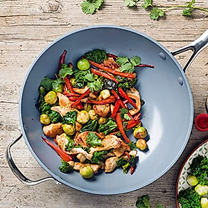 GreenPan Valencia Pro Hard Anodized Healthy Ceramic Nonstick 12" Wok, PFAS-Free, Induction, Dishwasher Safe, Oven Safe, Gray