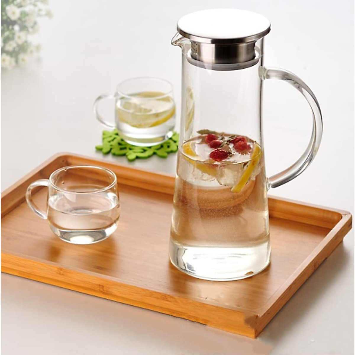 HONGYUNoH 2pcs Stainless Steel Glass Water Pitcher Lids Anti-Dust Splash Resistant Stoppers Covers with Drain for Beverage Carafe Pouring