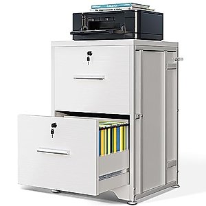 AODK File Cabinet Fully Assembled Filing Cabinet for Home Office, Small File Cabinets with Lock, Office Storage Cabinet 2 Drawer for Legal/Letter/A4 File, White