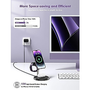 3 in 1 Wireless Charging Station for Multiple Devices Apple, Aeinidi 15W Fast Mag-Safe Charger Stand, Magnetic Charger for iPhone 14 13 12 Pro Max/Plus/Pro/Mini, Apple Watch, AirPods Pro 3 2, Black