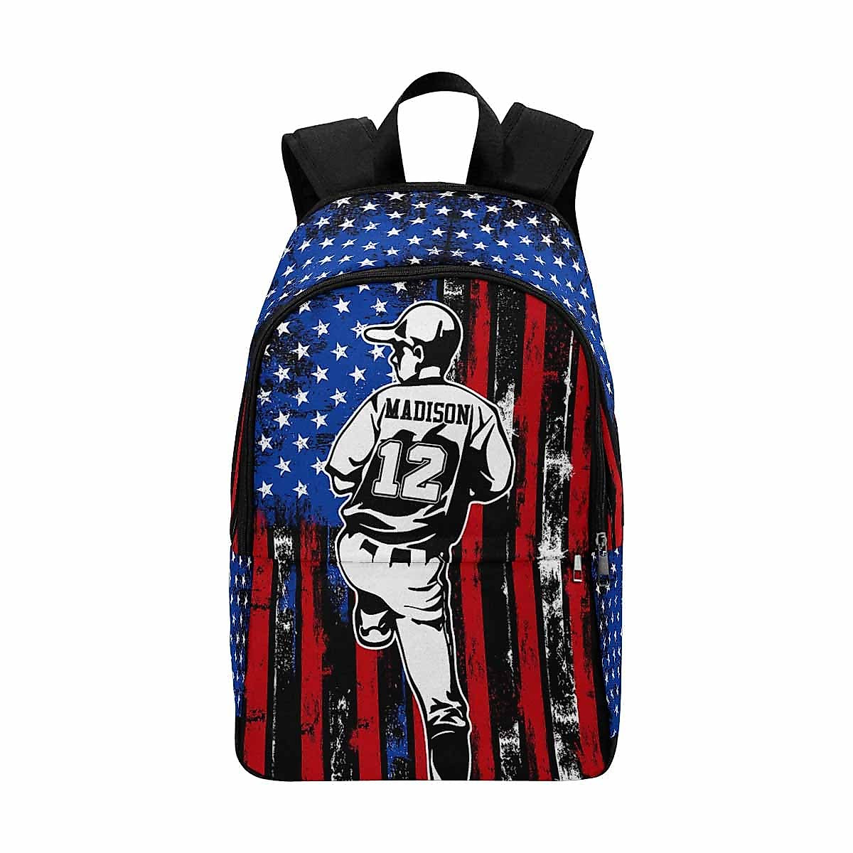 Custom Name Kid's Backpack Watercolor US Flag Pattern Baseball Player Personalized School Bookbag with Your Own Name Customization Casual Bookbags for Student Girls Boys on Birthday School Season