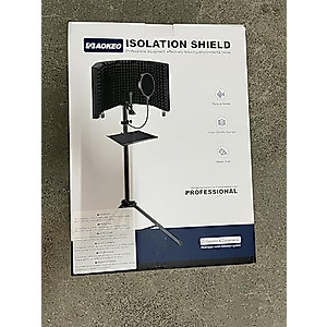 Aokeo Studio Recording Microphone Isolation Shield with Pop Filter & Tripod Stand, High Density Absorbent Foam to Filter Vocal, Foldable Sound Shield for Blue Yeti and Condenser Microphones