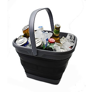 SAMMART 10L (2.6 Gallon) Collapsible Rectangular Handy Basket/Bucket (Grey/Black (Set of 2))