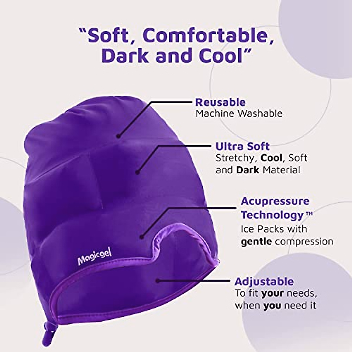 Magic Gel Migraine Ice Head Wrap | Real Migraine & Headache Relief | The Original Headache Cap | Cold, Comfortable, Dark & Cool; Endorsed by Physicians, Loved by Thousands - (Purple)