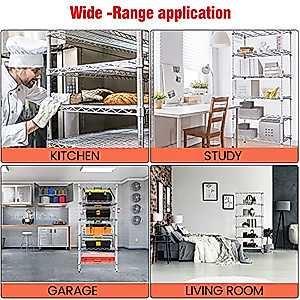 ALPHINO 6-Shelf Shelving Storage Unit ,Heavy Duty Metal Organizer Wire Rack with Leveling Feet , Stainless Side Hooks for Bathroom Kitchen Garage 750Lbs Capacity (Silver)
