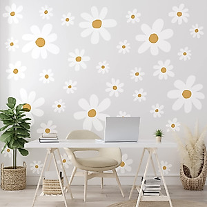 12 Sheets Daisy Wall Decals Flower Wall Stickers Large Daisy Wall Stickers Daisy Decals for Wall Peel and Stick for Nursery Bedroom Living Room Wall Decor (Cute Style)