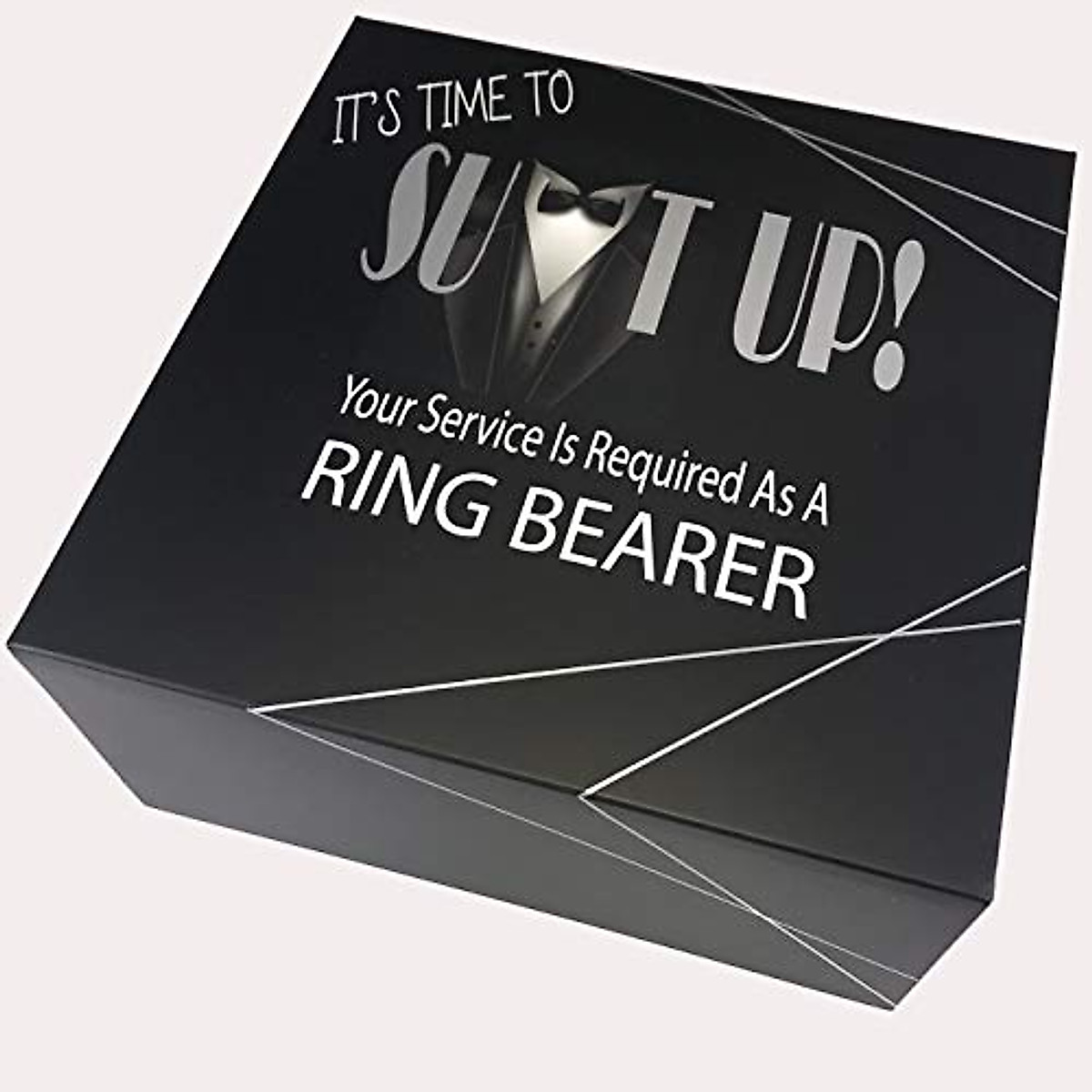 Ring Bearer Gift Boxes Empty (8x8x4 in), 2 Set with Silver Foil Design and Matching Proposal Cards for Asking The Groom's Team to Be in Wedding. (2 Ring Bearer, 2)