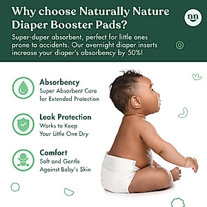 Naturally Nature Overnight Diaper Booster Pads, Stops Leaks, Diaper Liners for Toddlers, Adhesive Pads for Girls & Boys, 64 ct. (2 Packs of 32)