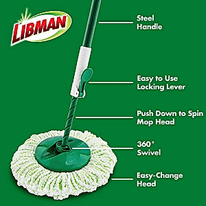 Libman Tornado Spin Mop System Plus 1 Refill Head | Mop and Bucket with Wringer Set | Floor Mop | Libman Mop | Mops for Floor Cleaning | Hardwood Floor Mop | 2 Total Mop Heads Included,Green