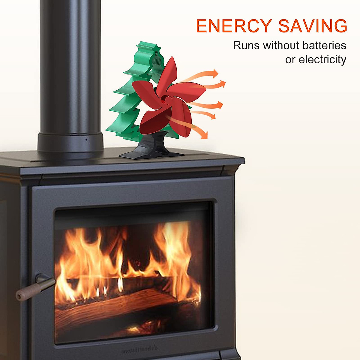Aipoilk Heat Powered Wood Stove Fan Fireplace Fan for Wood Burner/Burning/Log Burner Fireplace & Stove, 5-Blade Christmas Tree Shaped Eco Wood Stove Fan Silent, Stove Top Fan