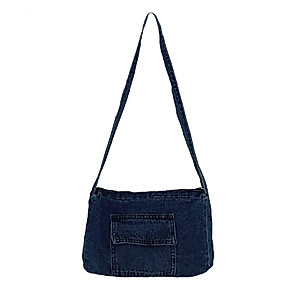 Retro Denim Shoulder Bag, Large Capacity Hobo Crossbody Shoulder Bag, Aesthetic Handbag Fairy Grunge Tote Bag (Dark Blue)
