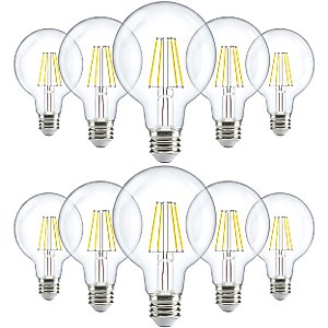 Sunco 10 Pack G25 Globe Light Bulbs LED Edison Vanity Light Bulbs, CRI90 3000K Warm White, Dimmable, 5W=60W, Clear Vintage Filament Globe, 500 Lumens, E26 Base Indoor Outdoor Clear UL