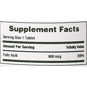 Nature's Bounty Folic Acid 800 mcg Tablets Maximum Strength 250 ea (Pack of 2)