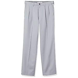 Amazon Essentials Men's Classic-Fit Expandable-Waist Pleated Dress Pant, Light Grey, 31W x 28L