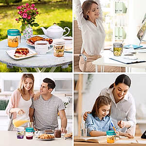 JIIKOOAI 4 Pack Overnight Oats Containers with Lid and Spoon, 16 oz Glass Overnight Oats Jars, Fruit Container, Salad Cup, Yogurt Cup for Milk Cereals Fruit Cereals