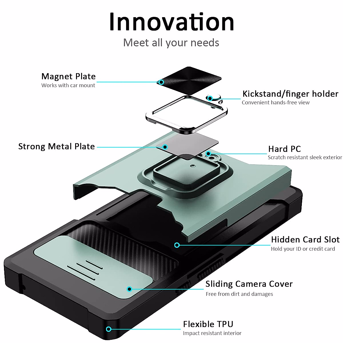 Nvollnoe Google Pixel 6 Pro Case with Sliding Camera Cover, Magnetic Kickstand, Heavy Duty Protective Case for Pixel 6 Pro - 6.7 inch (Green)