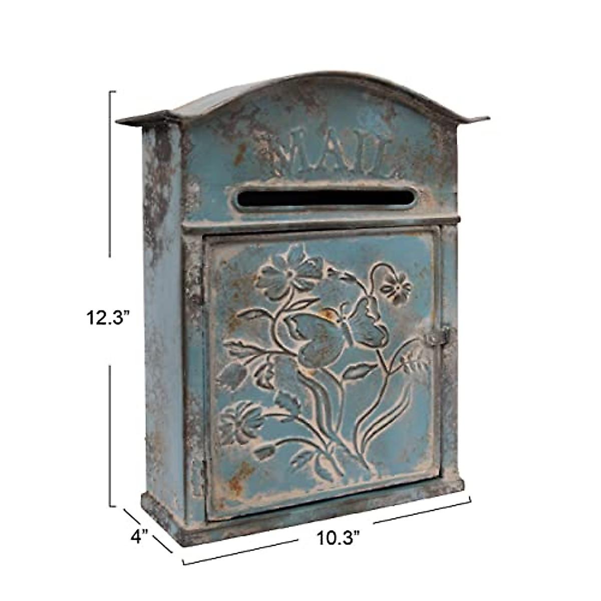 Creative Co-Op Distressed Blue Embossed Tin "Mail" Box