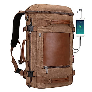 WITZMAN Travel Backpack with USB Charging Port Large Carry On Canvas Backpack Duffel Luggage Fit 17 inch Laptop for Men Women(2063 Light Green)