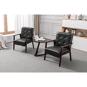 Okeysen Accent Chairs Set of 2, Mid Century Modern Accent Chair, Retro Wood and Leather Armchairs Side Chair, Lounge Reading Comfy Arm Chair for Living Room, Bedroom, Office