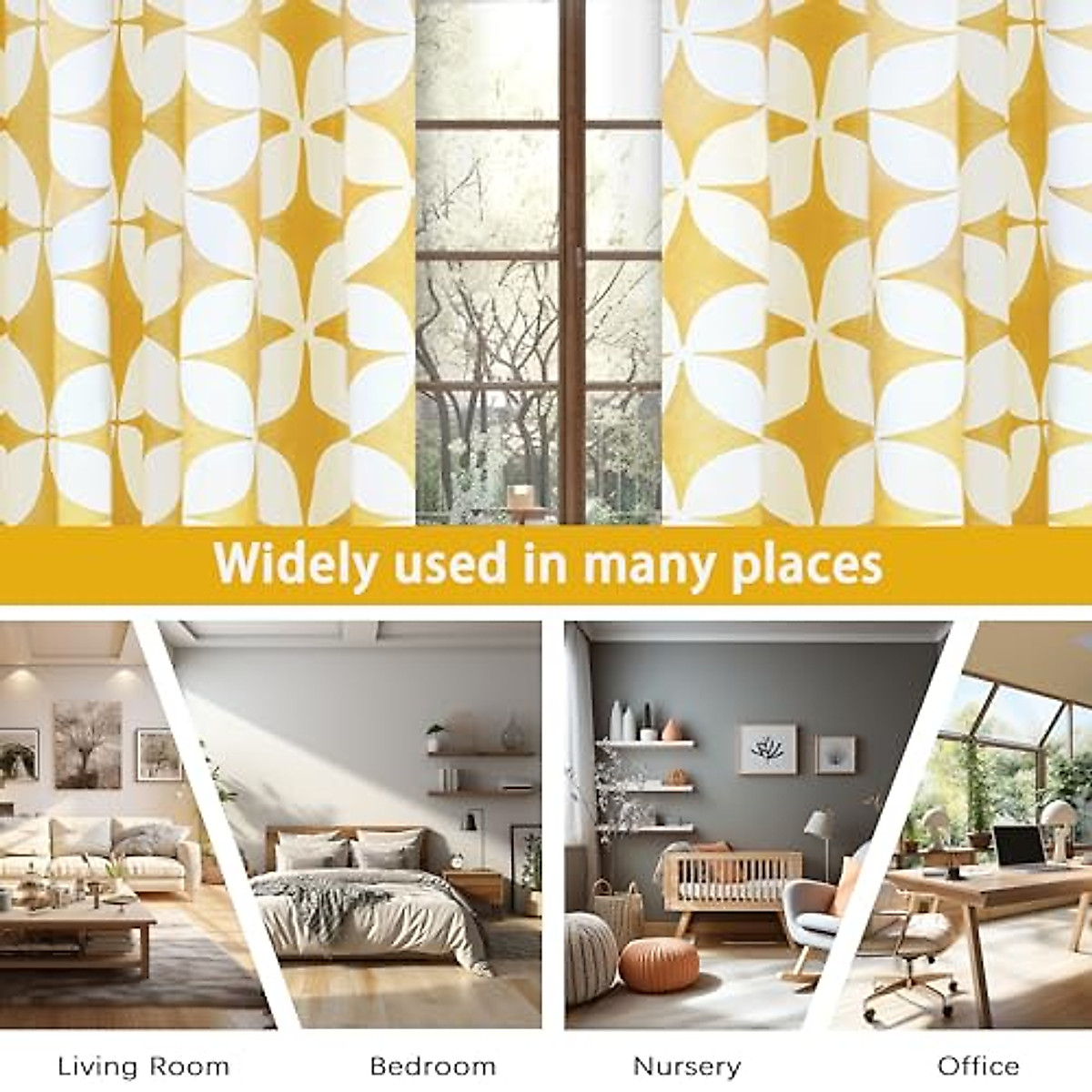 DriftAway Amelia Thermal Blackout Room Darkening Grommet Window Curtains Retro Geo Pattern Round Circle Star Print Set of 2 Panels Each 52 Inch by 84 Inch Yellow