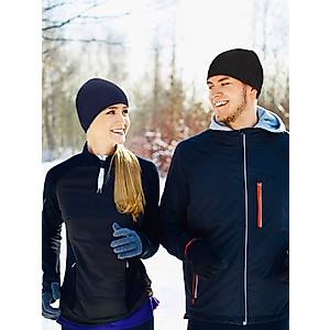 3 Pieces Winter Warm Skull Cap Soft Polar Fleece Beanie Hat Thick Windproof Watch Cap Skiing Outdoor Cap for Men Women (Dark Blue, Black, Camouflage)