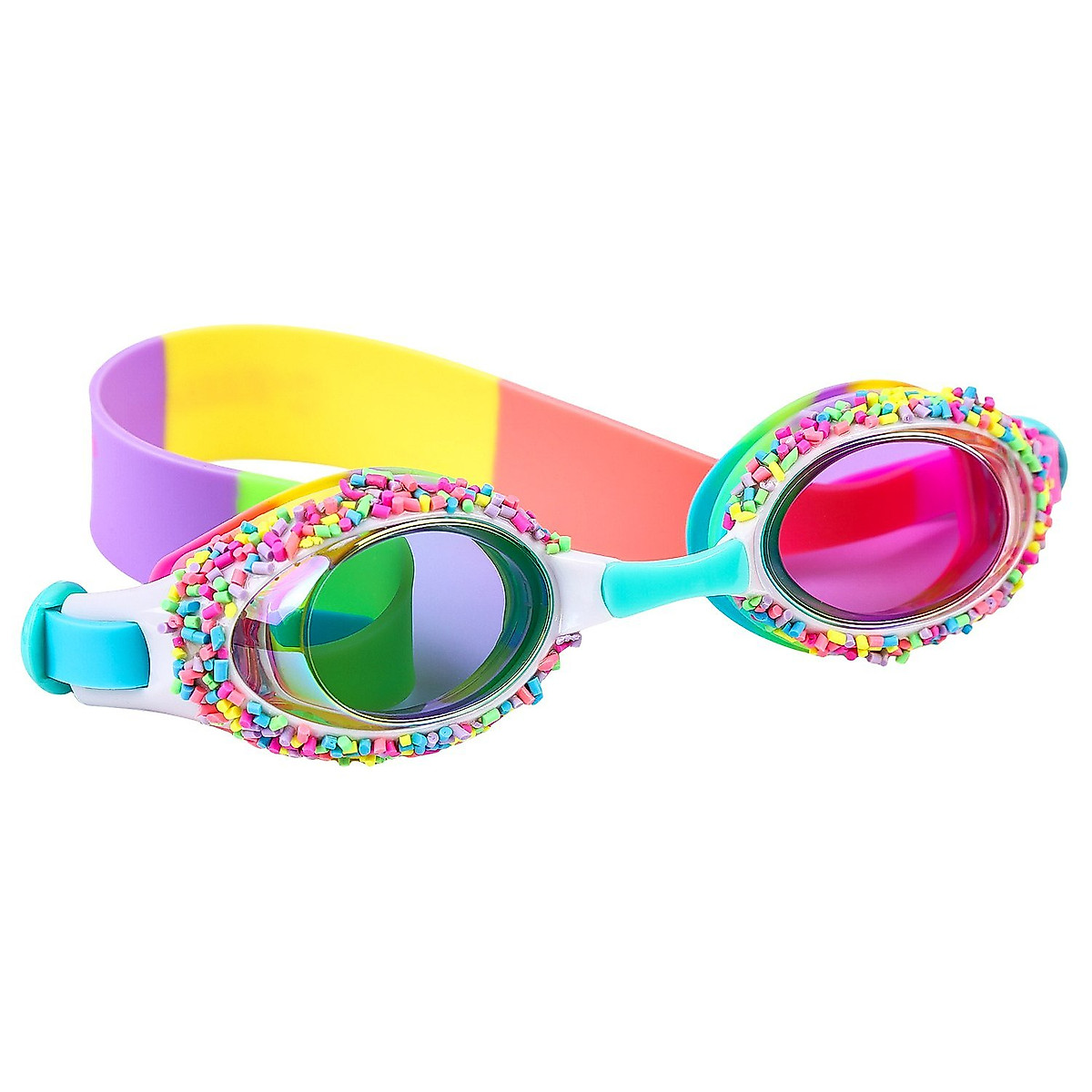 Bling 2O Girls' Rainbow Cake Kids Swimming Goggles (Ages 3+ up) - UV Protection, Latex-Free, 100% Silicone Material - Includes Anti-Fog & Adjustable Nose Piece