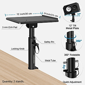 Vondynote Studio Monitor Stands Pair Heavy Duty Desk Clamp Speaker Stands with Adjustable Tilt Angle Tray of 0-12 °