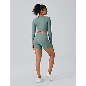 Buttergene Women Workout Sets 2 Pieces Long Sleeve Yoga Outfits Gym Clothes Seamless Ribbed Crop Top High Waist Leggings